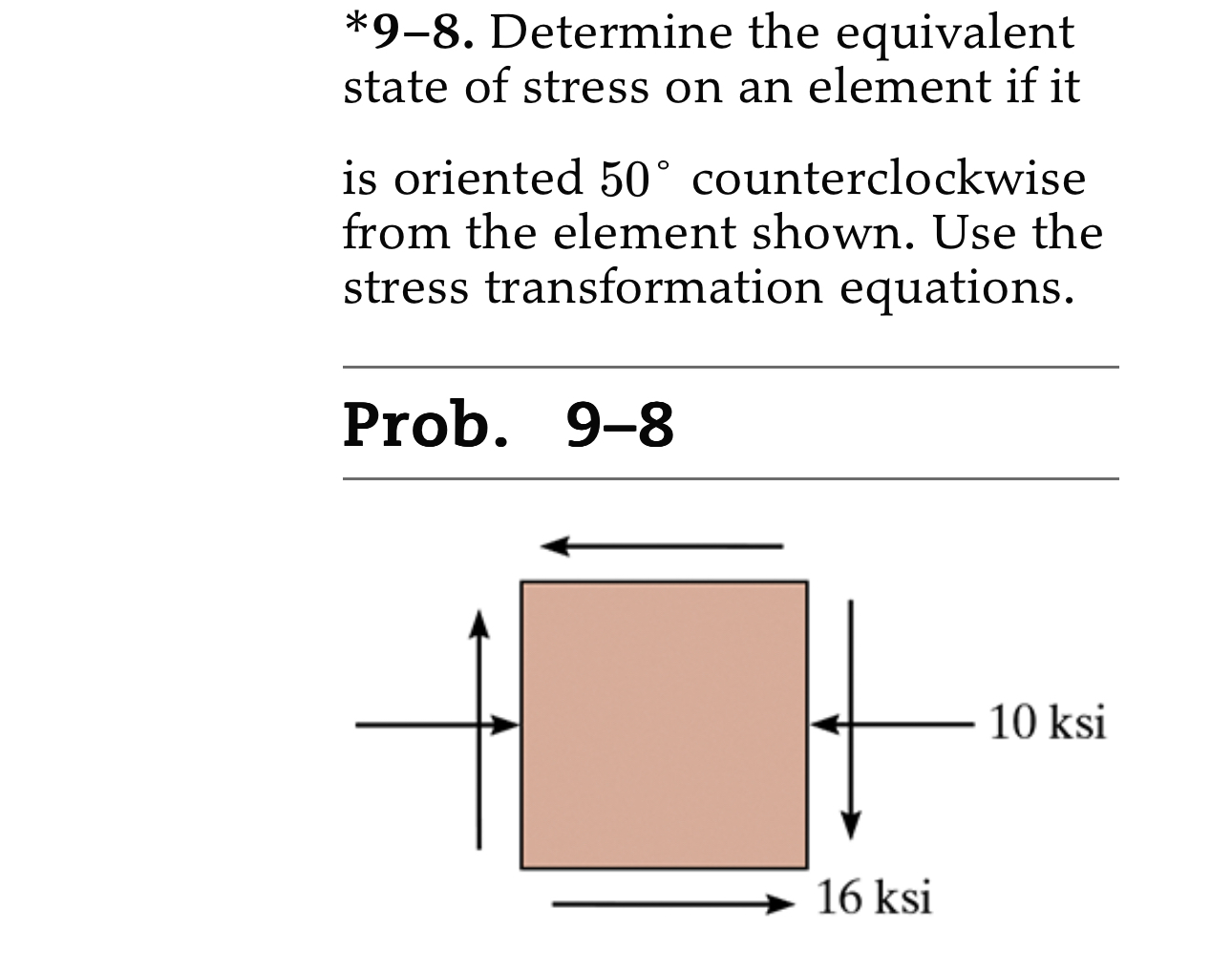 Solved *9-8. ﻿Determine the equivalent state of stress on an | Chegg.com