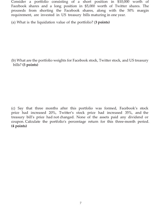 Solved Consider a portfolio consisting of a short position | Chegg.com