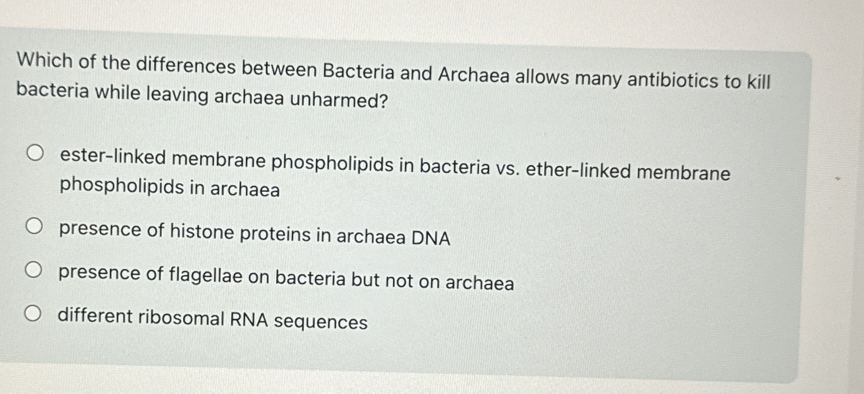 Solved Which of the differences between Bacteria and Archaea | Chegg.com