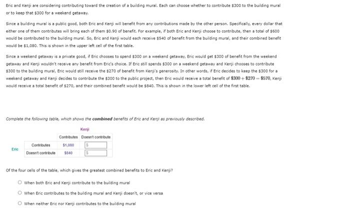 Solved Eric and Kenji are considering contributing toward | Chegg.com