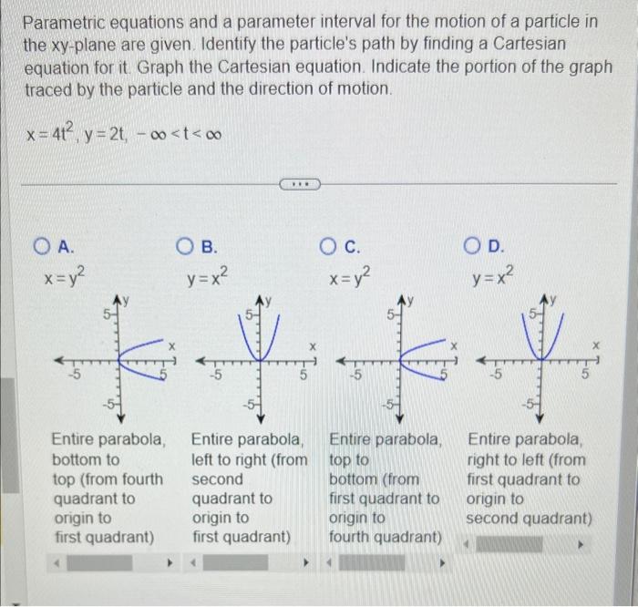 Solved Parametric Equations And A Parameter Interval For The