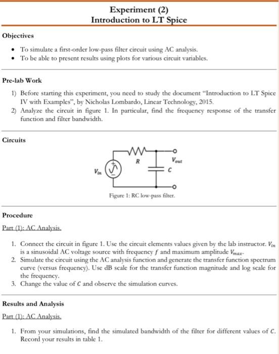 Objectives - To simulate a first-order low-pass | Chegg.com