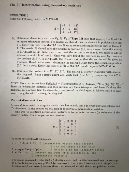 Solved MAT 343 Laboratory 3 The LU Factorization In this | Chegg.com