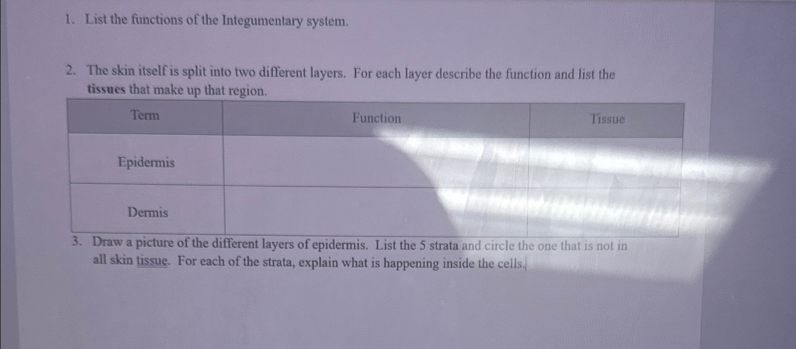 Solved List the functions of the Integumentary system.The | Chegg.com