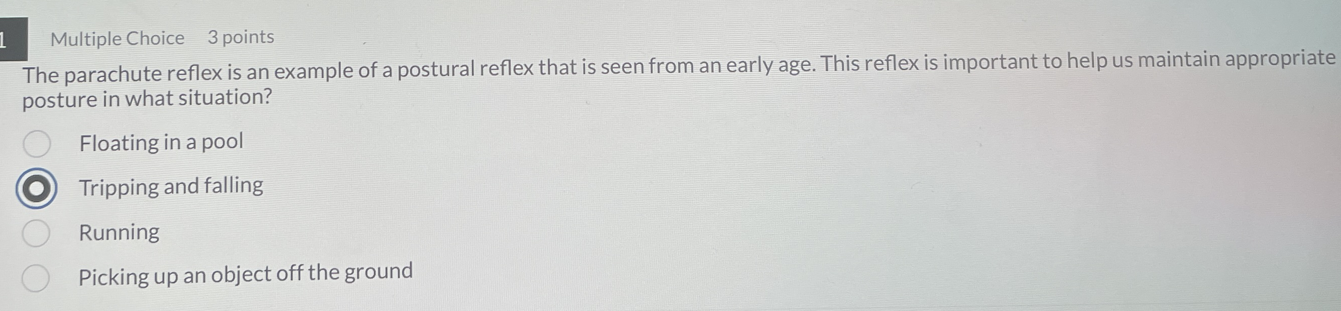 Solved Multiple Choice 3 ﻿pointsThe parachute reflex is an | Chegg.com