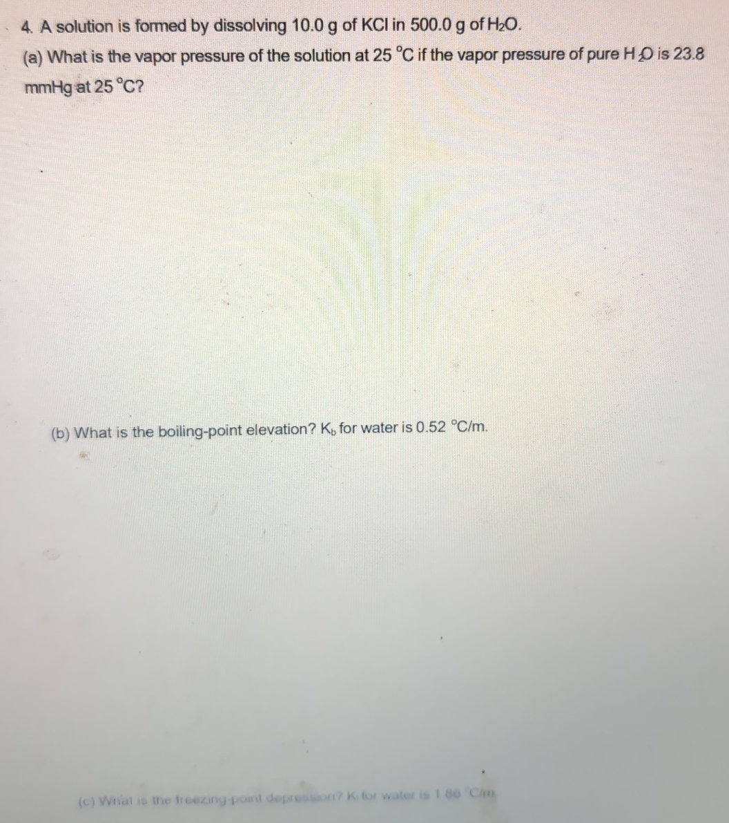 Solved A solution is formed by dissolving 10.0 ﻿g of KCl in | Chegg.com