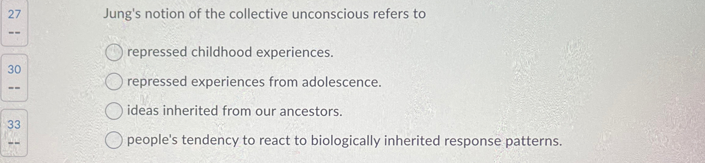 Solved 27 ﻿Jung's notion of the collective unconscious | Chegg.com