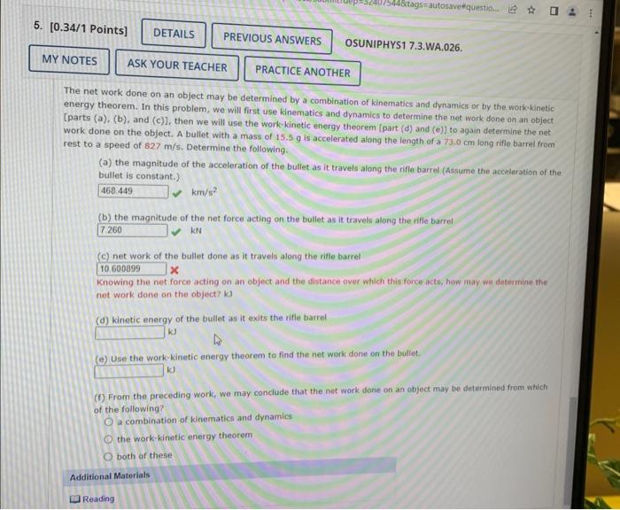 Solved Net Work Done On An Object May Be Determined By A 