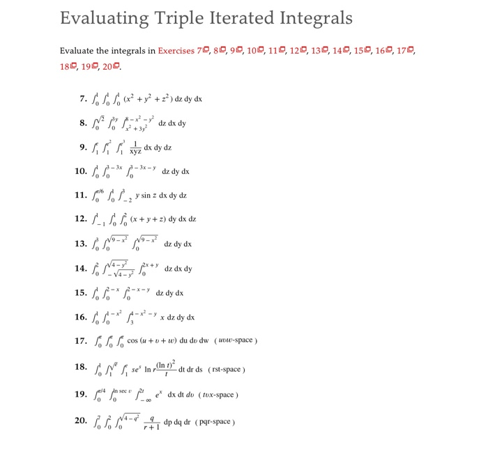 Solved Evaluating Triple Iterated Integrals Evaluate the | Chegg.com