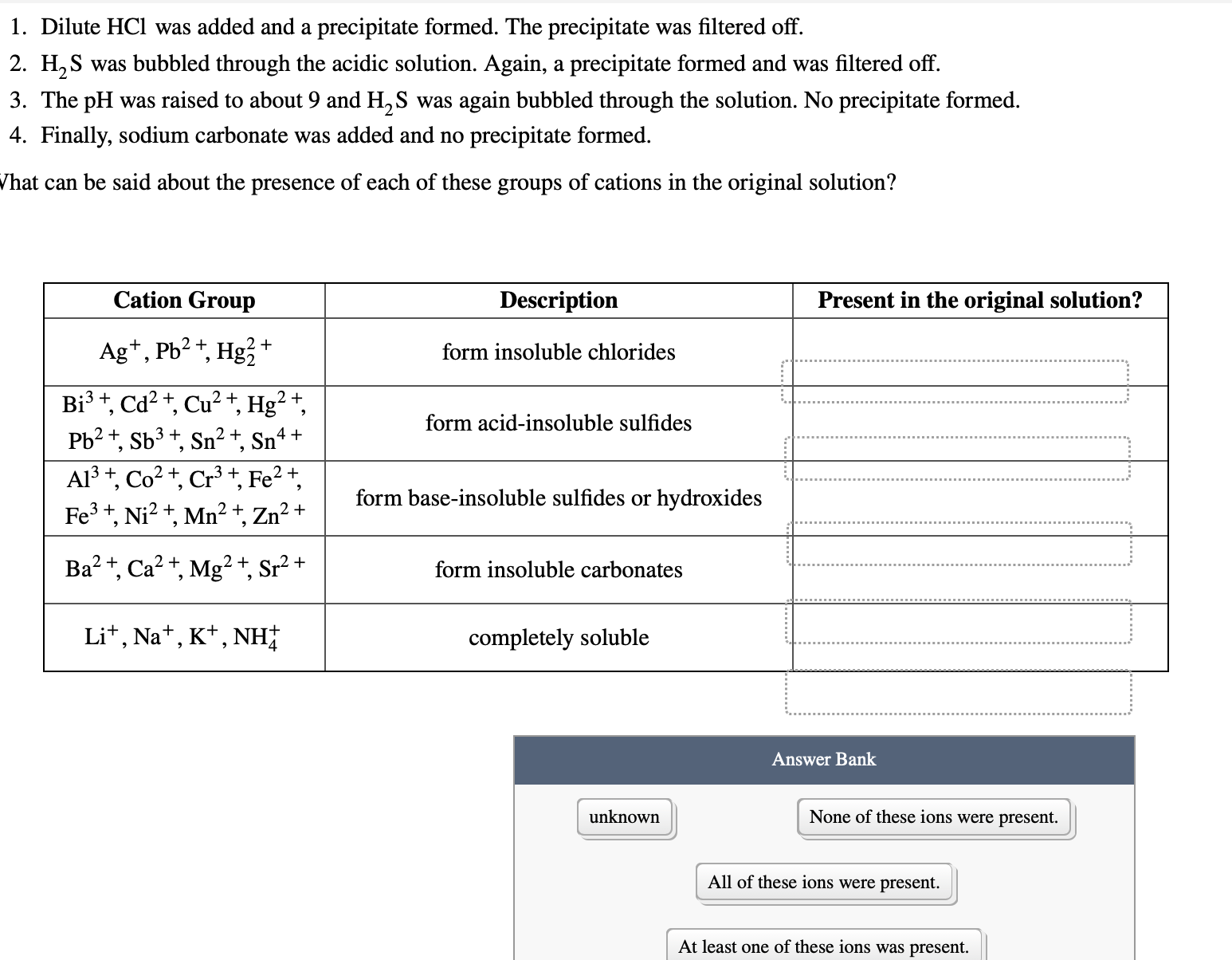 Solved Dilute HCl ﻿was added and a precipitate formed. The | Chegg.com