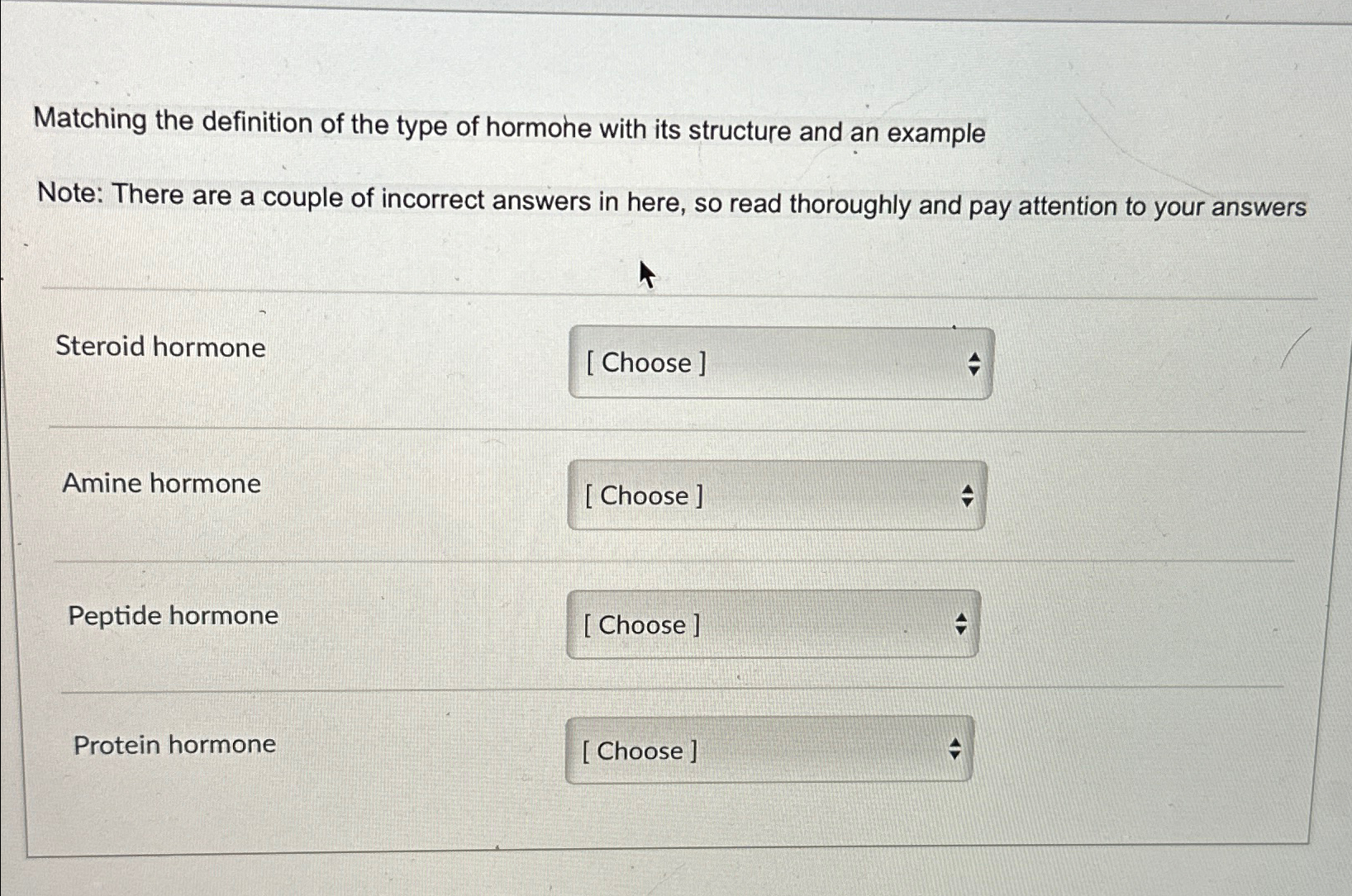 Solved Matching the definition of the type of hormohe with | Chegg.com