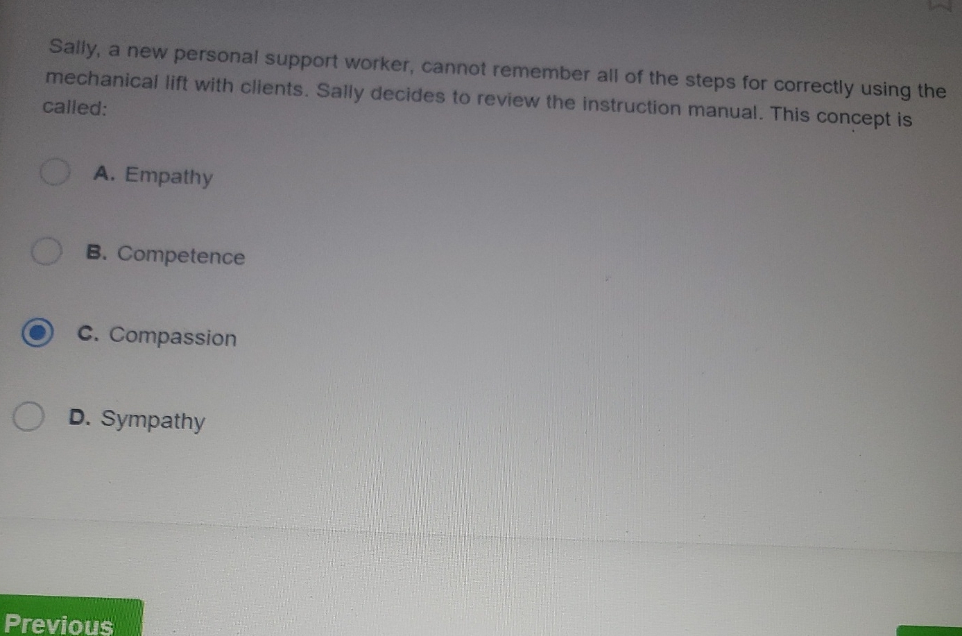 Solved Sally, a new personal support worker, cannot remember | Chegg.com