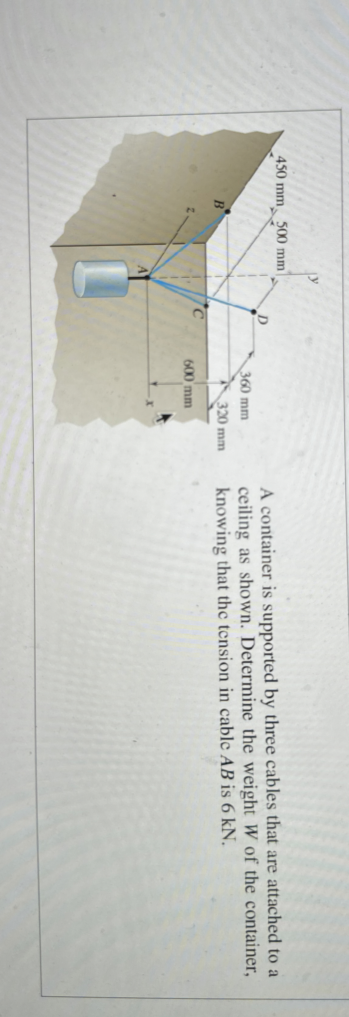 Solved A container is supported by three cables that are | Chegg.com