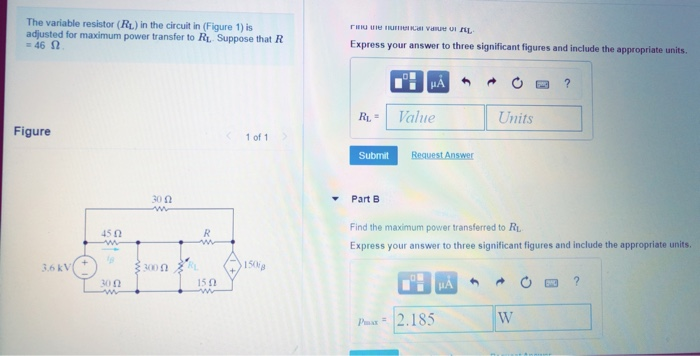 Solved H The variable resistor (RL) in the circuit in | Chegg.com