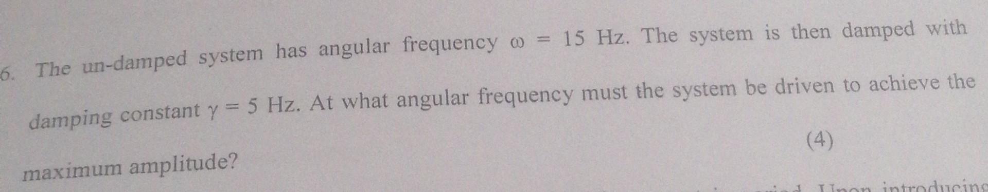 Solved 6. The un-damped system has angular frequency o = 15 | Chegg.com