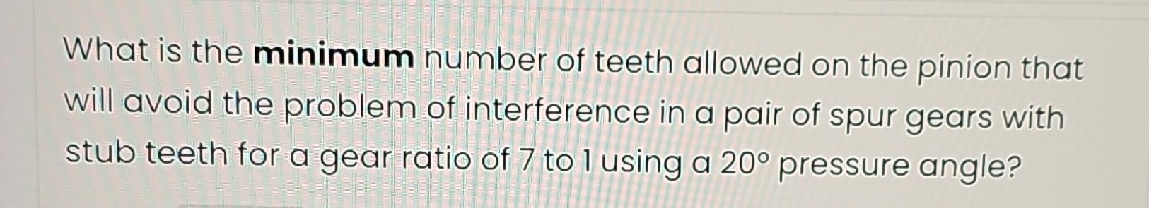Solved What is the minimum number of teeth allowed on the | Chegg.com