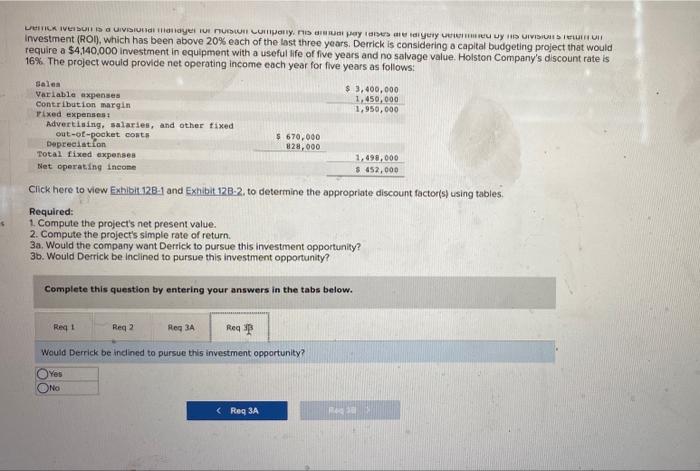 Solved Exercise 12-9 (Algo) Net Present Value Analysis and | Chegg.com