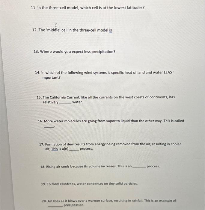 Solved 11. In the three-cell model, which cell is at the | Chegg.com