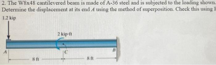Solved 2. The W8x48 cantilevered beam is made of A-36 steel | Chegg.com
