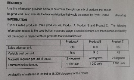 Solved REQUIREDUse the information provided below to | Chegg.com