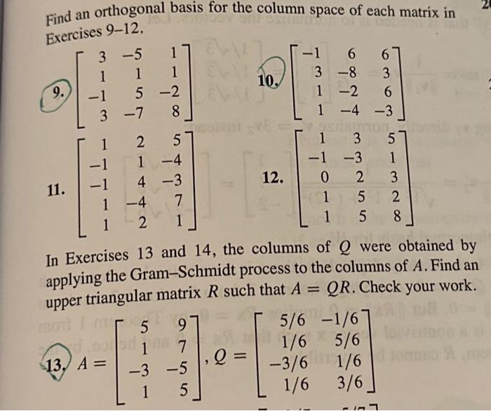 Solved Find an orthogonal basis for the column space of each | Chegg.com