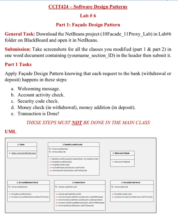 CCIT424 - Software Design Patterns Lab # 6 Part 1: | Chegg.com