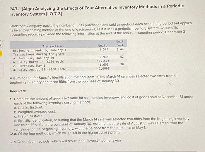 Solved PA7-1 (Algo) Analyzing the Effects of Four | Chegg.com