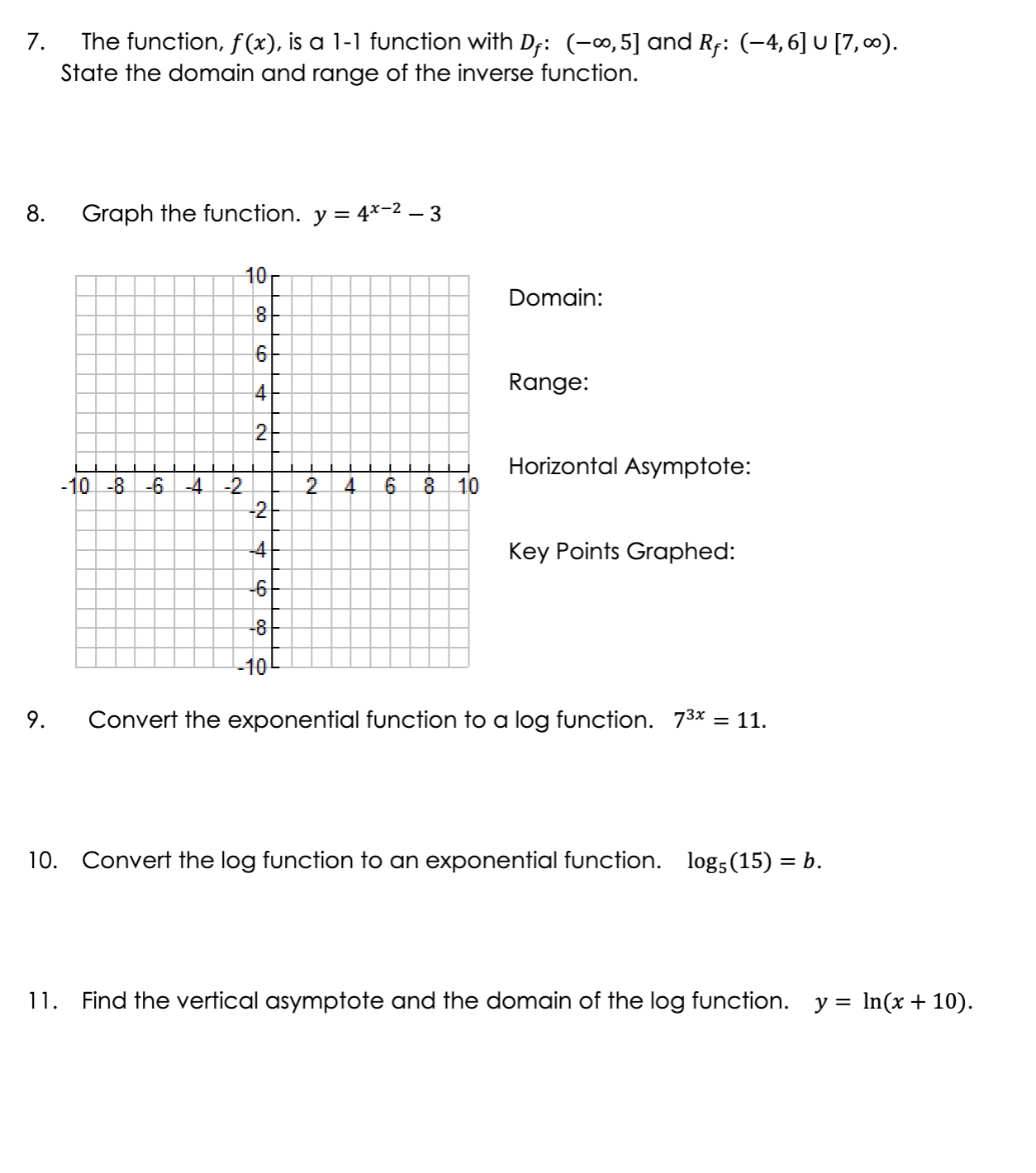 Solved 7.The function, f(x), ﻿is a 1-1 ﻿function with | Chegg.com