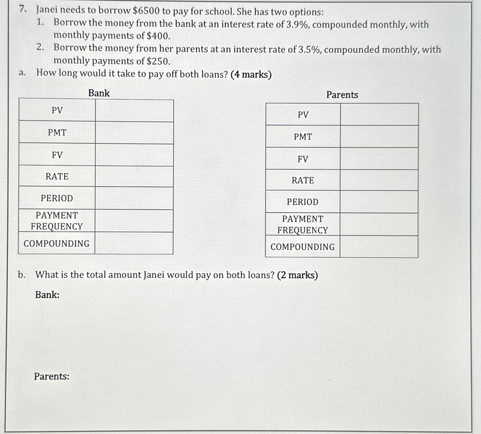 Solved Janei needs to borrow $6500 ﻿to pay for school. She | Chegg.com