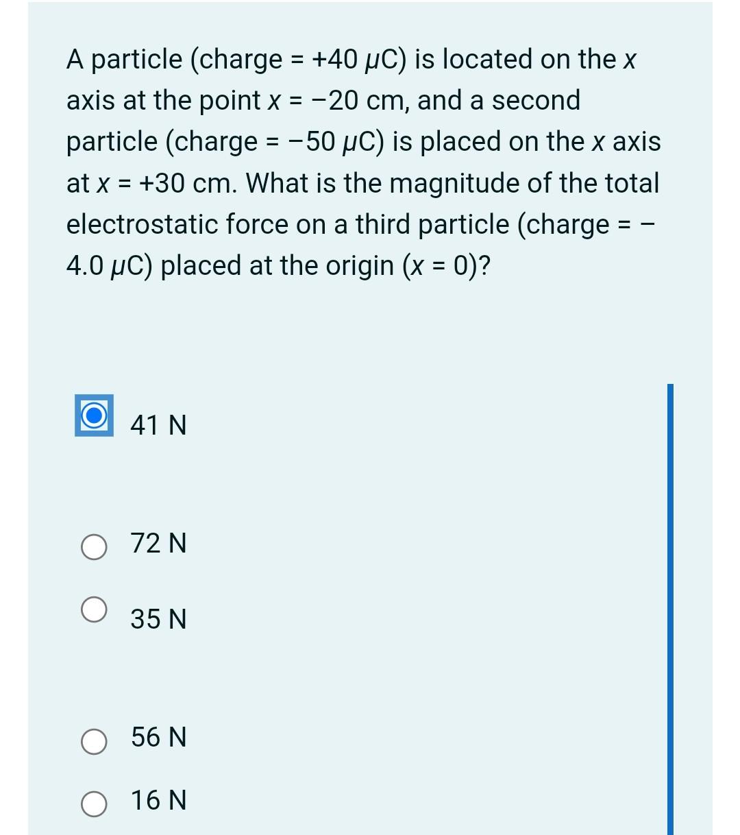 Solved A particle (charge =+40μC ) is located on the x axis | Chegg.com