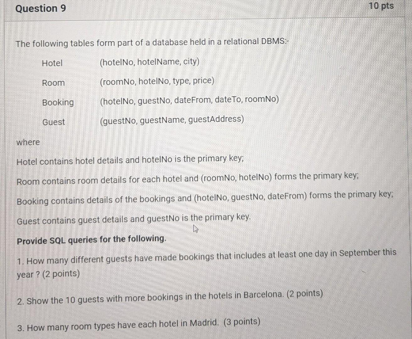 Solved The following tables form part of a database held in | Chegg.com