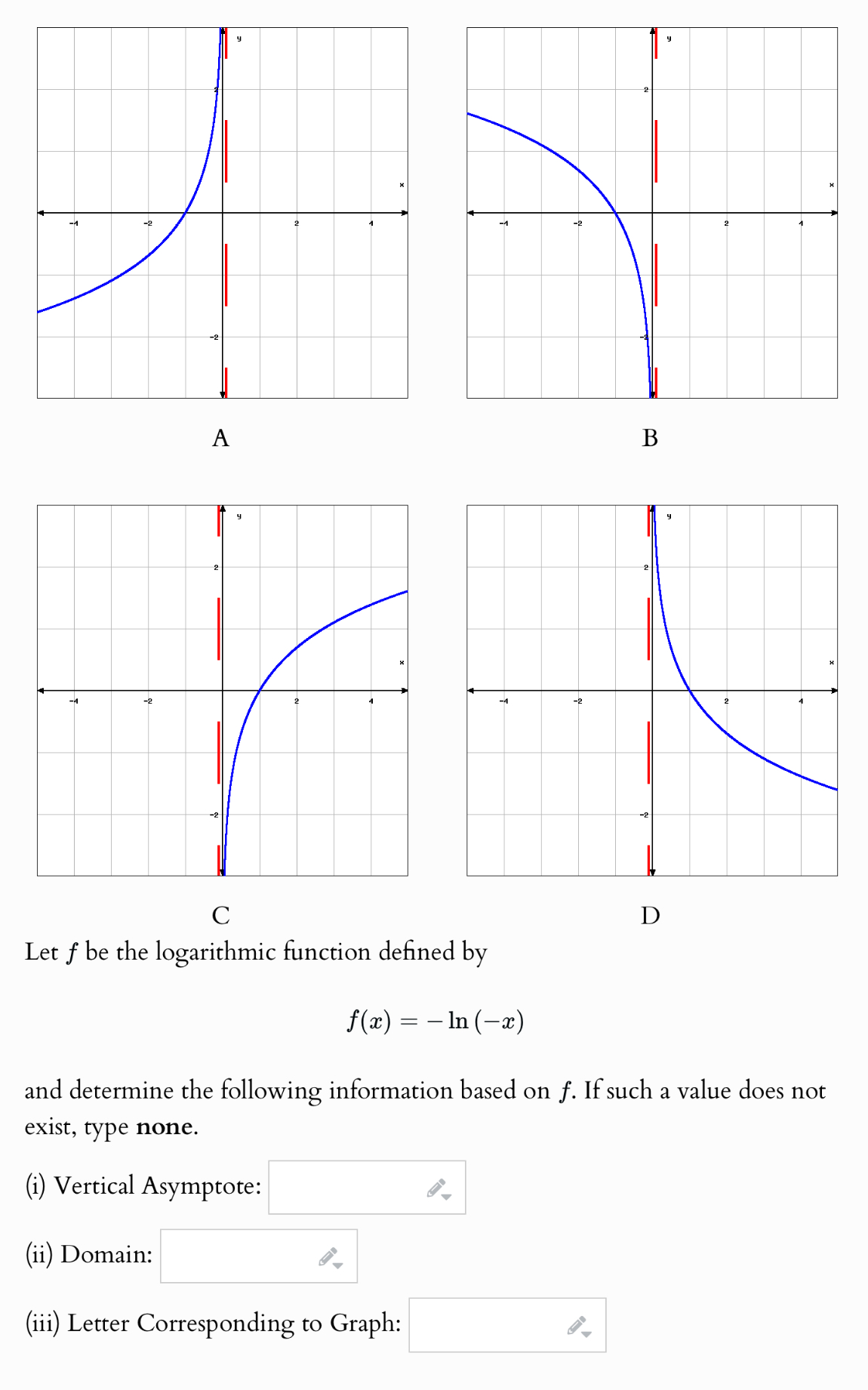 Solved ABCDLet f ﻿be the logarithmic function defined | Chegg.com