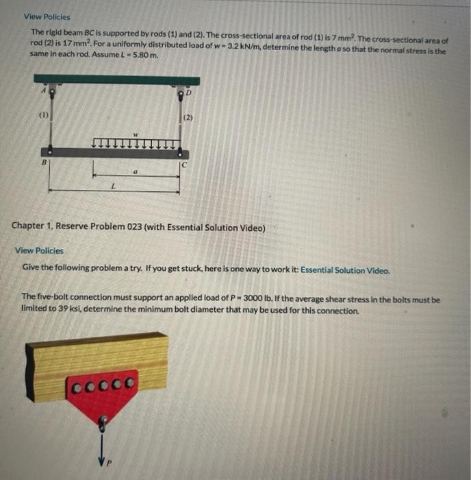 Solved View Policies Two solid bars support a lond P as | Chegg.com