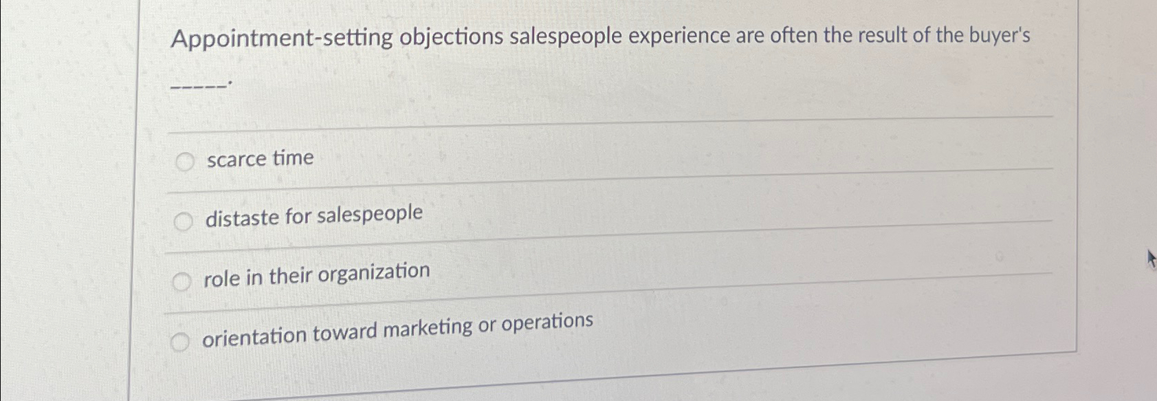 Solved Appointment-setting objections salespeople experience | Chegg.com