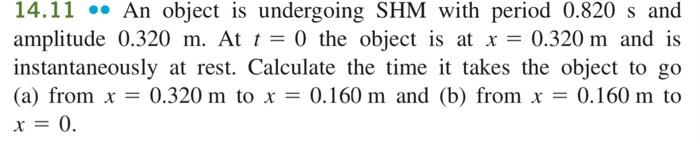 Solved 14.11 •• An object is undergoing SHM with period | Chegg.com