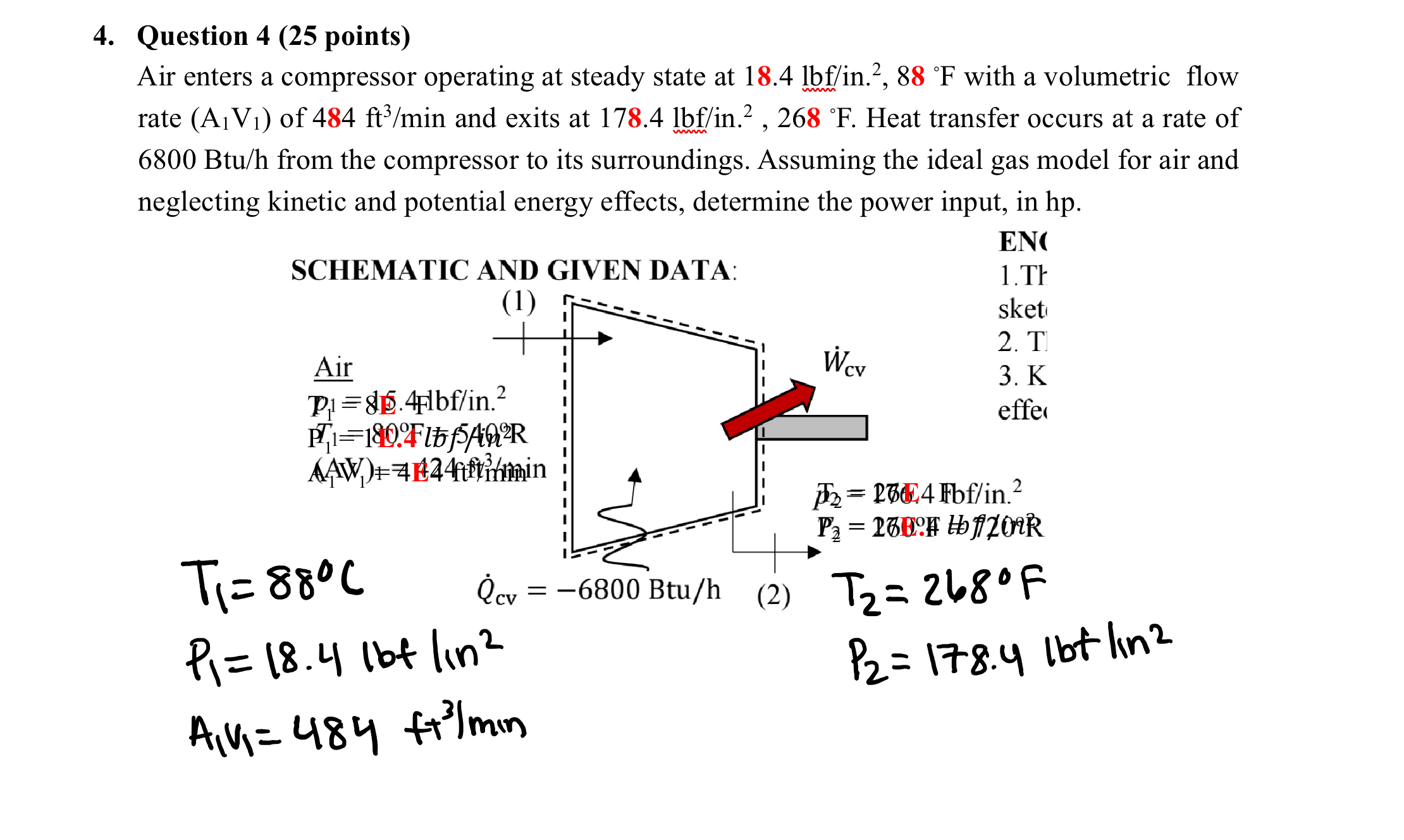 Solved Question 4 (25 ﻿points)Air enters a compressor | Chegg.com