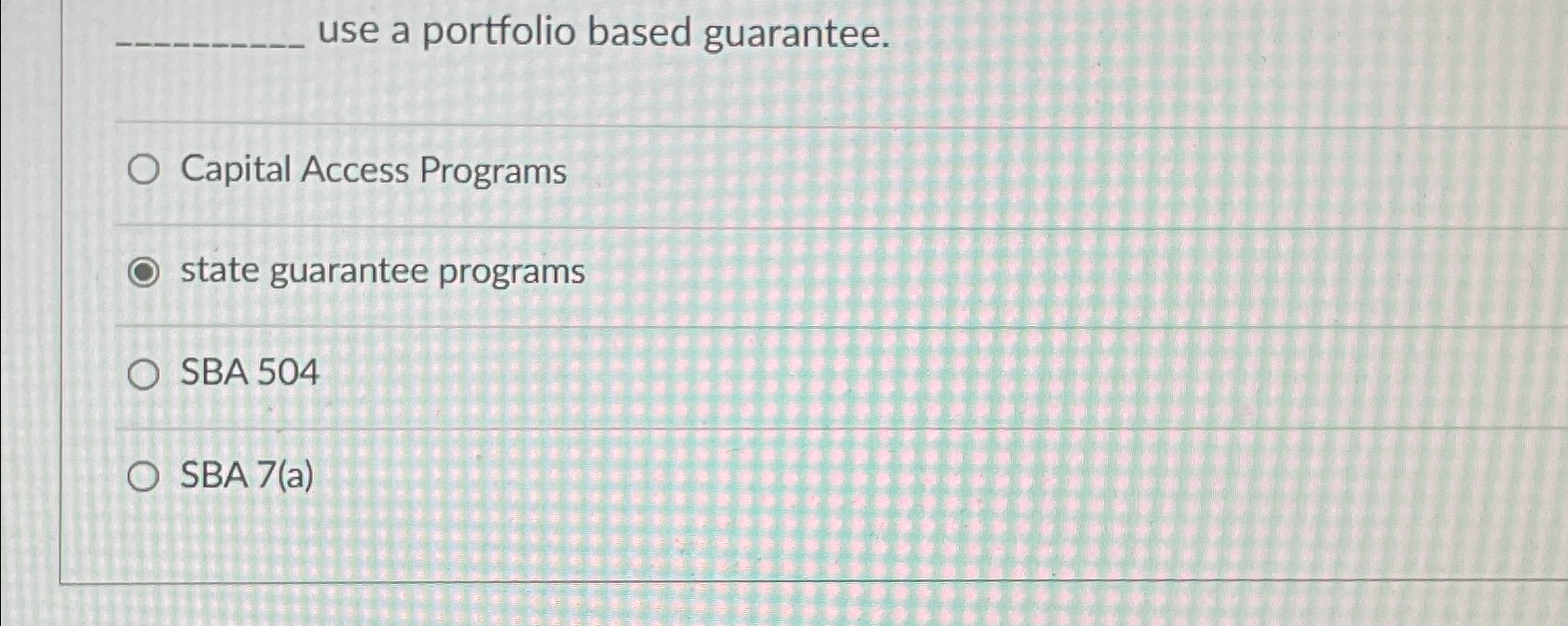 Solved use a portfolio based guarantee.Capital Access | Chegg.com