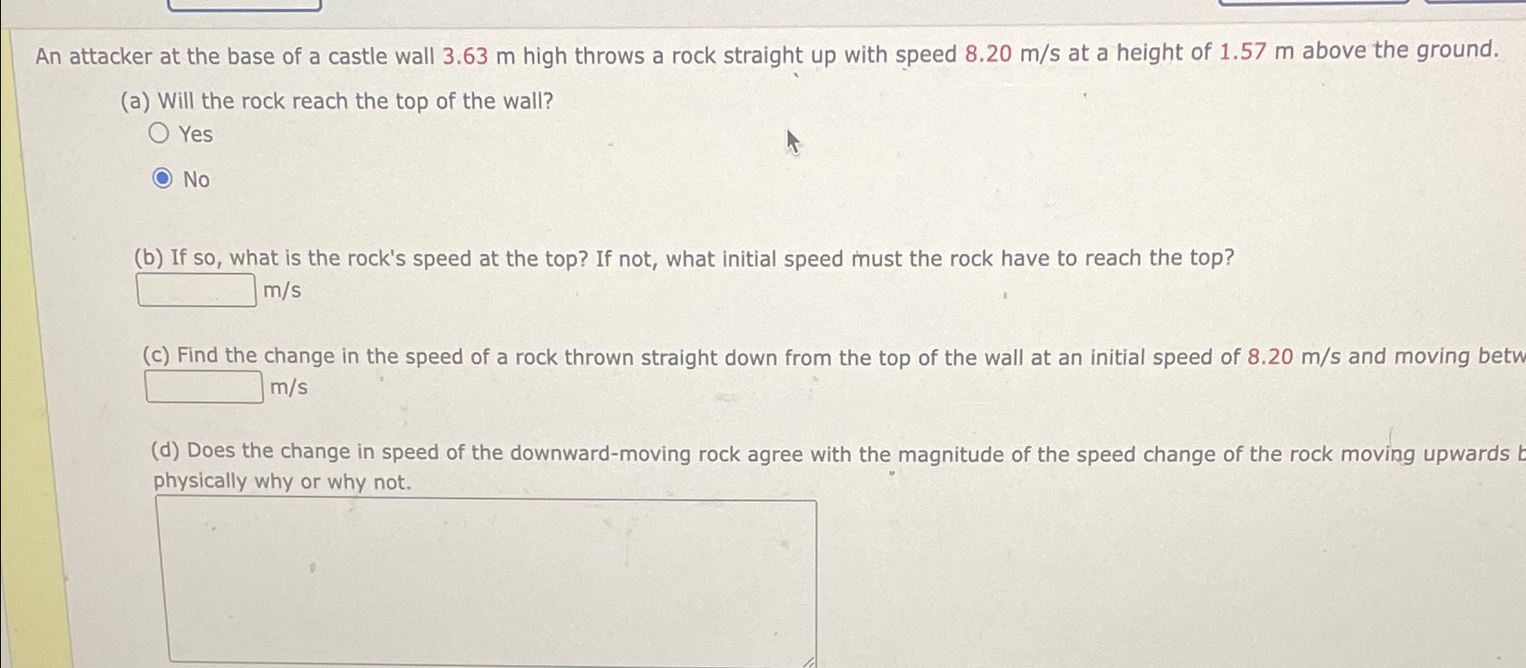 Solved An attacker at the base of a castle wall 3.63m ﻿high | Chegg.com