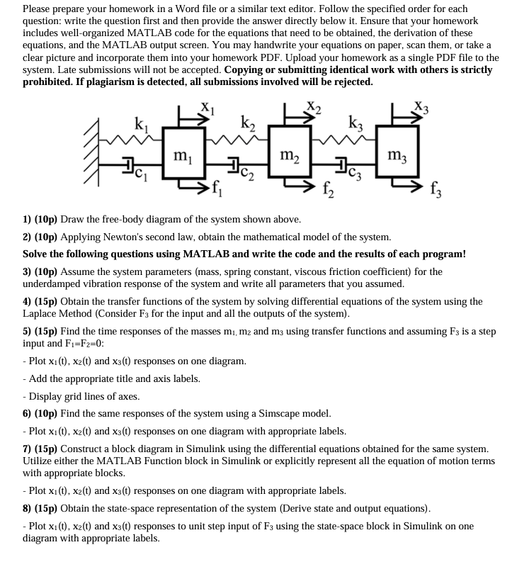 Solved 1) (10p) ﻿Draw the free-body diagram of the system | Chegg.com