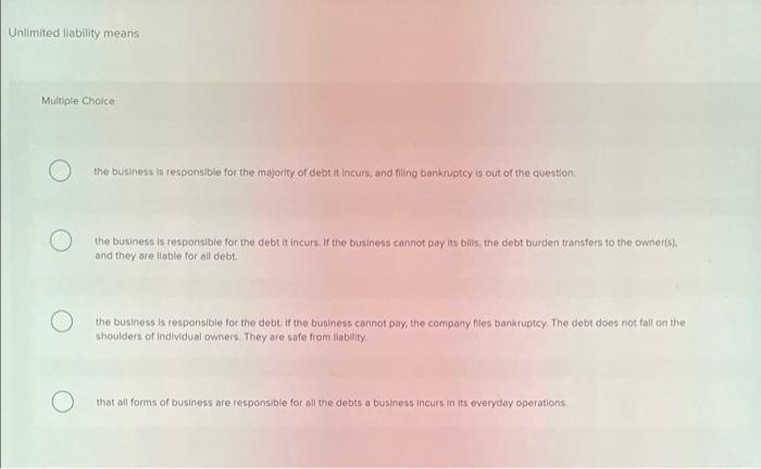 Solved Unlimited liability means Multiple Choice the | Chegg.com
