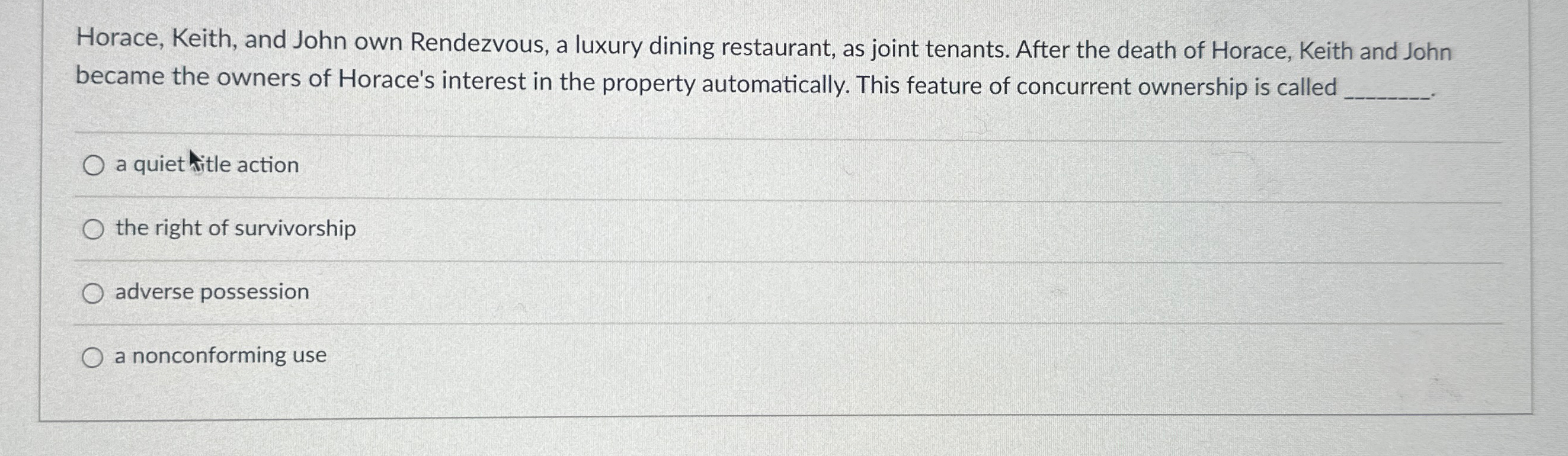 Solved Horace, Keith, and John own Rendezvous, a luxury | Chegg.com