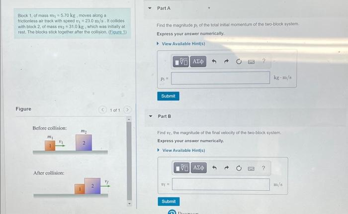 Solved Block 1, of mass m1=5.70 kg, moves along a | Chegg.com