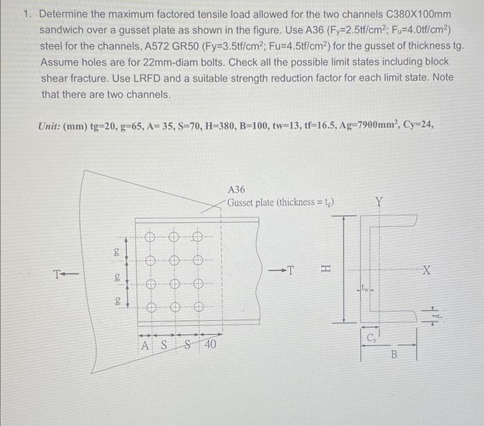 Solved 1. Determine the maximum factored tensile load | Chegg.com