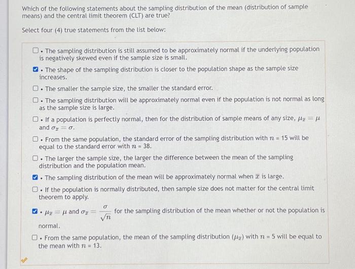 Solved Which of the following statements about the sampling | Chegg.com