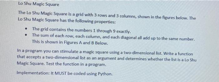 Solved Lo Shu Magic Square The Lo Shu Magic Square is a grid | Chegg.com