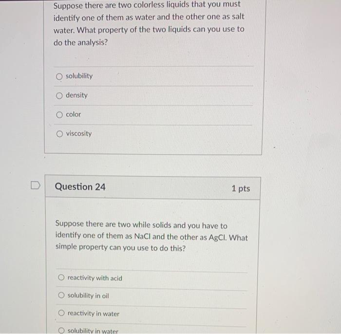 Solved Suppose there are two colorless liquids that you must | Chegg.com