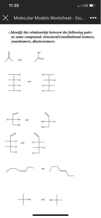 Solved 11:35 LTE X Molecular Models Worksheet - Stu... the | Chegg.com