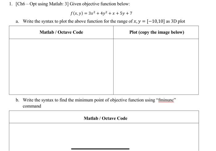 Solved 1. [Ch6 - Opt using Matlab: 3] Given objective | Chegg.com