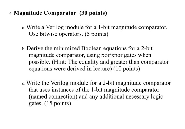 Solved 4. Magnitude Comparator (30 points) a. Write a | Chegg.com
