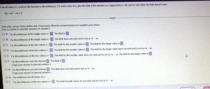 Solved Find all values xa where the function is | Chegg.com